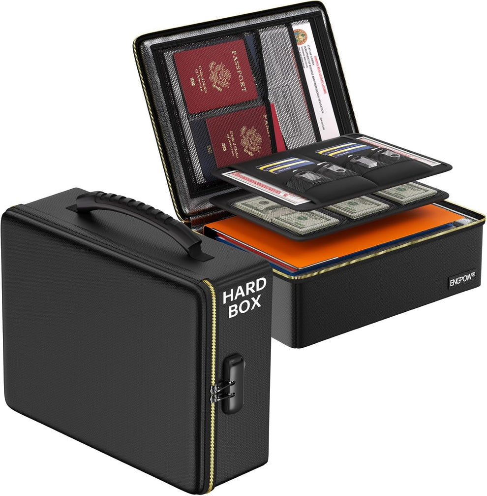 ENGPOW Fireproof Document Box with Lock, Fireproof Water Resistant Heat ...